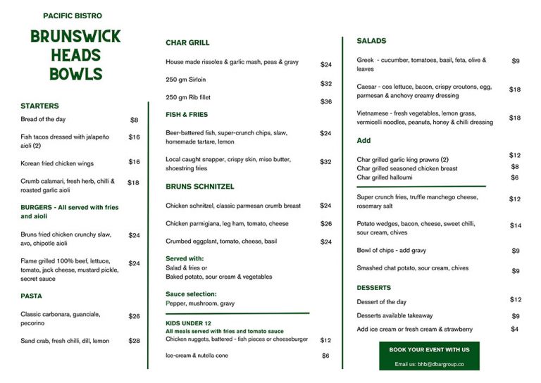 Restaurant Menu - Brunswick Heads Bowling Club